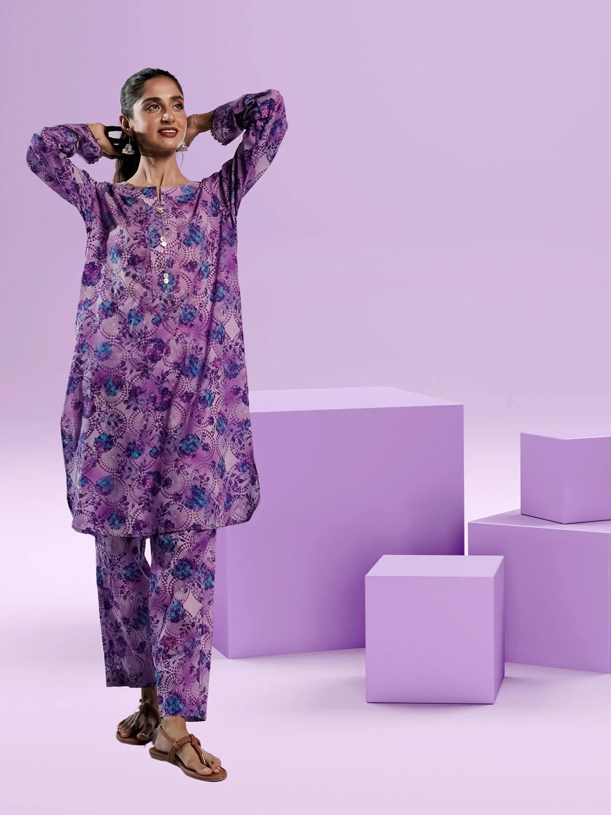 Ahlam Closet By safa textile Soft Cambric Stitched-Periwinkle Co-Ord ...